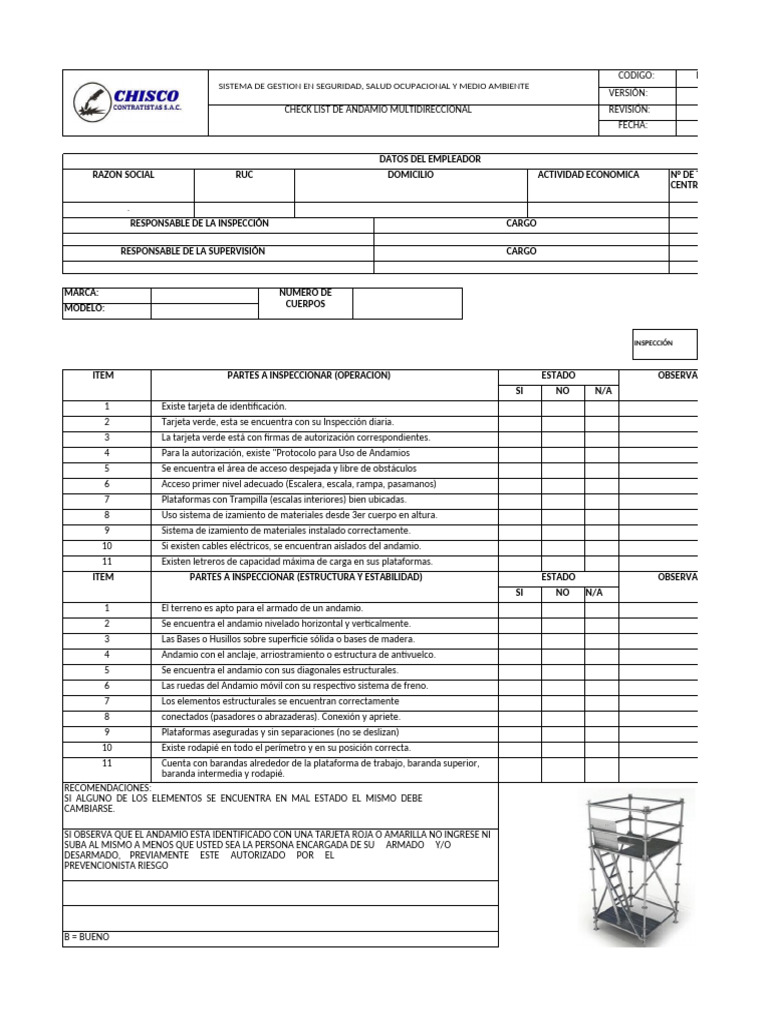 Checklist de Inspección de Andamios | PDF | Andamio