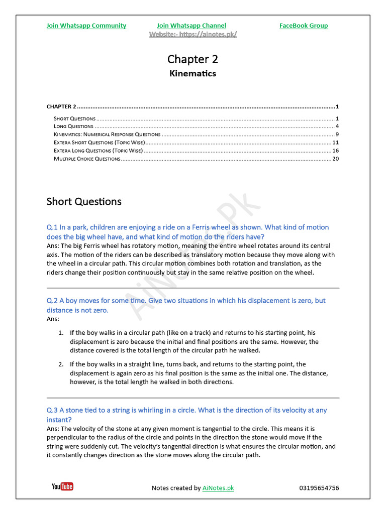 Chapter 2 (Kinematics) Class 9 Physics FBSIE 2025 | PDF | Acceleration | Velocity