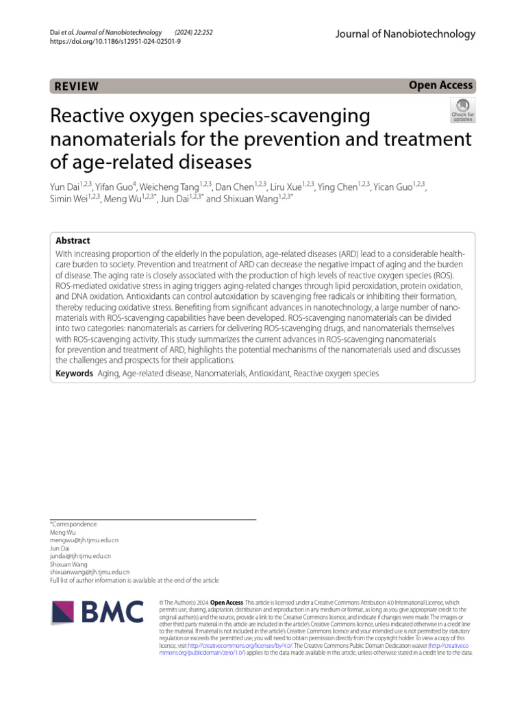 Reactive Oxygen Species-scavenging Nanomaterials for the Prevention and Treatment of Age-related ...