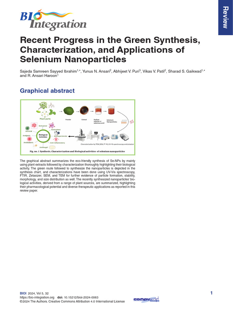 Green Synthesis of Selenium Nanoparticles | PDF | Energy Dispersive X ...