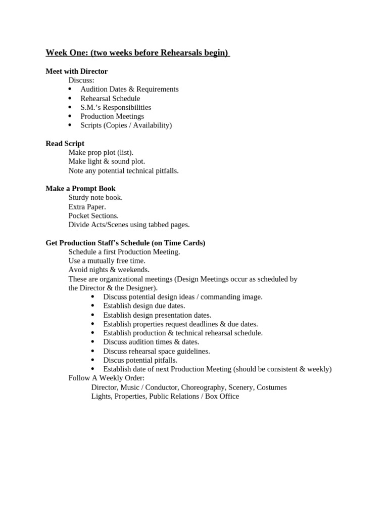 Stage Management Checklist for Productions | PDF