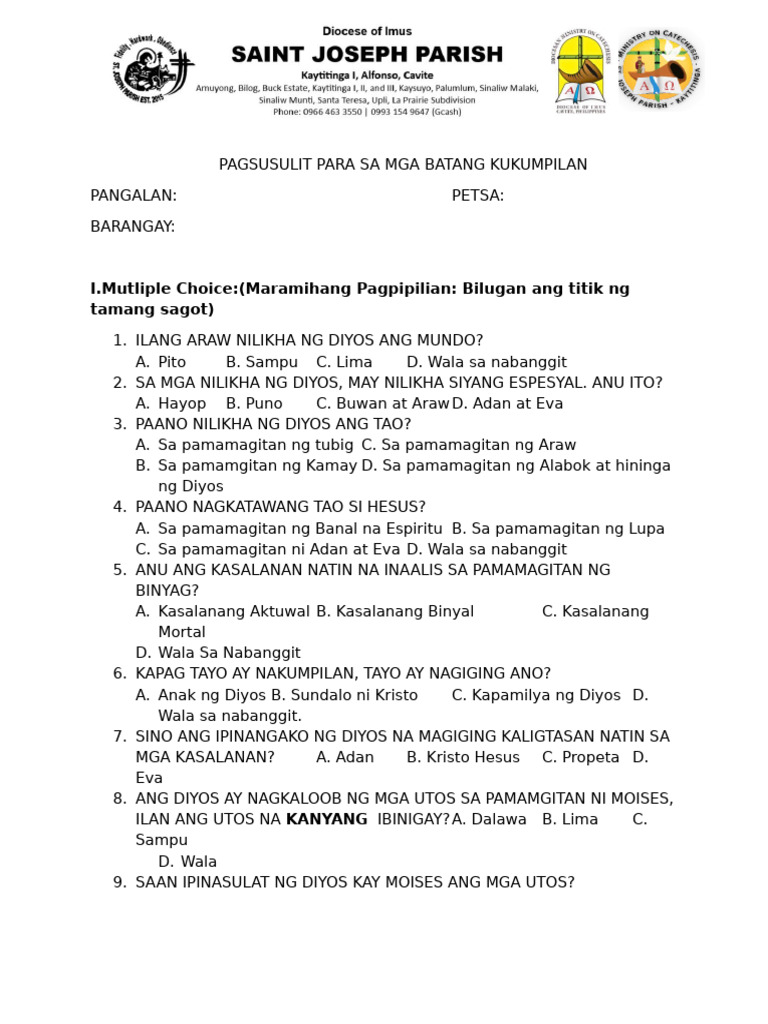 Pagsusulit para Sa Mga Batang Kukumpilan | PDF