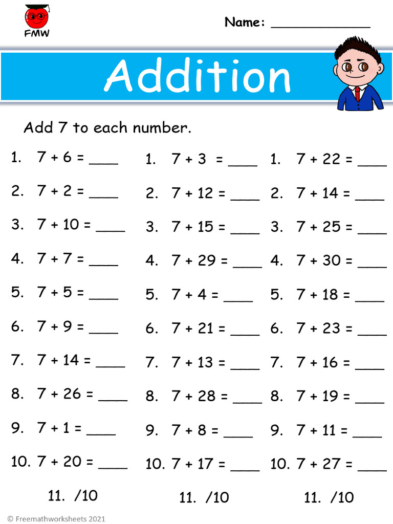Adding 7: Practice Worksheet | PDF