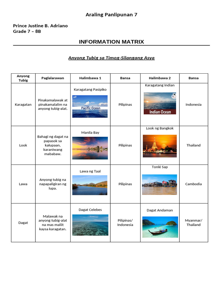 Information Matrix Anyong Tubig Timog Silangang Asya | PDF