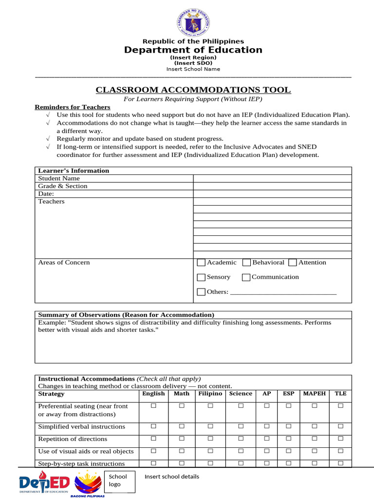 Classroom Accommodations Guide | PDF | Individualized Education Program ...