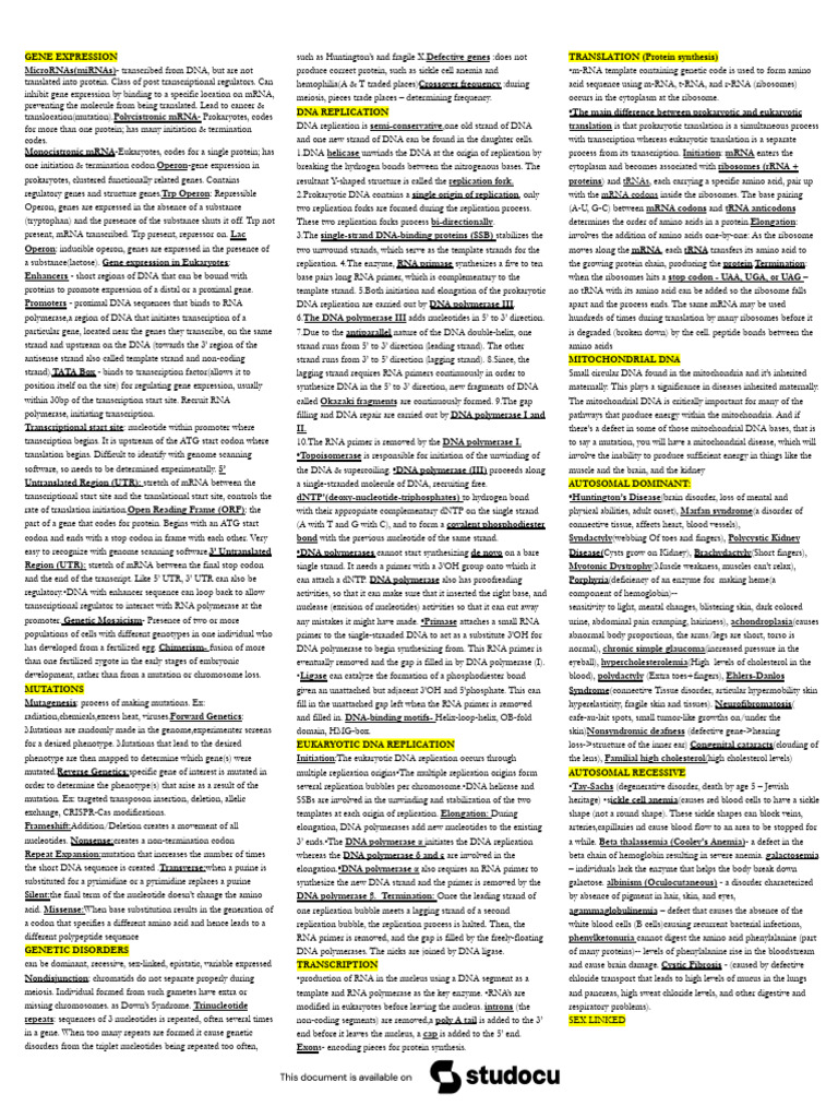 Cheat Sheet Designer Genes | PDF | Gene | Dna