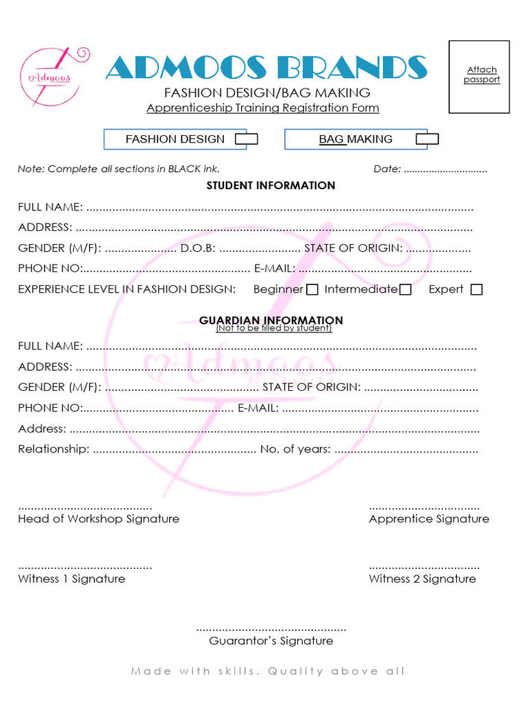 Fashion Design Apprenticeship Form | PDF | Apprenticeship