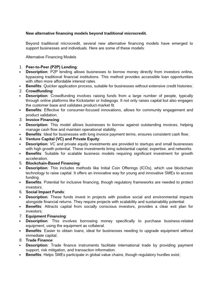 4-New Alternative Financing Models Beyond Traditional Microcredit | PDF ...