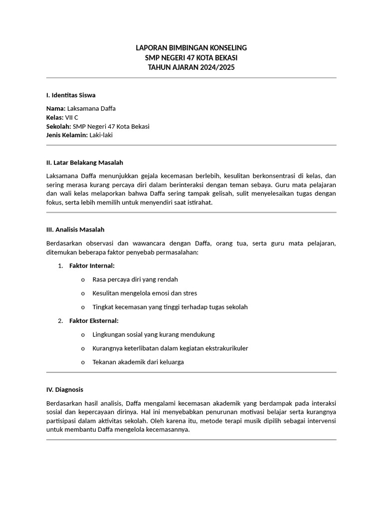 Laporan Bimbingan Konseling 2024-2025 | PDF