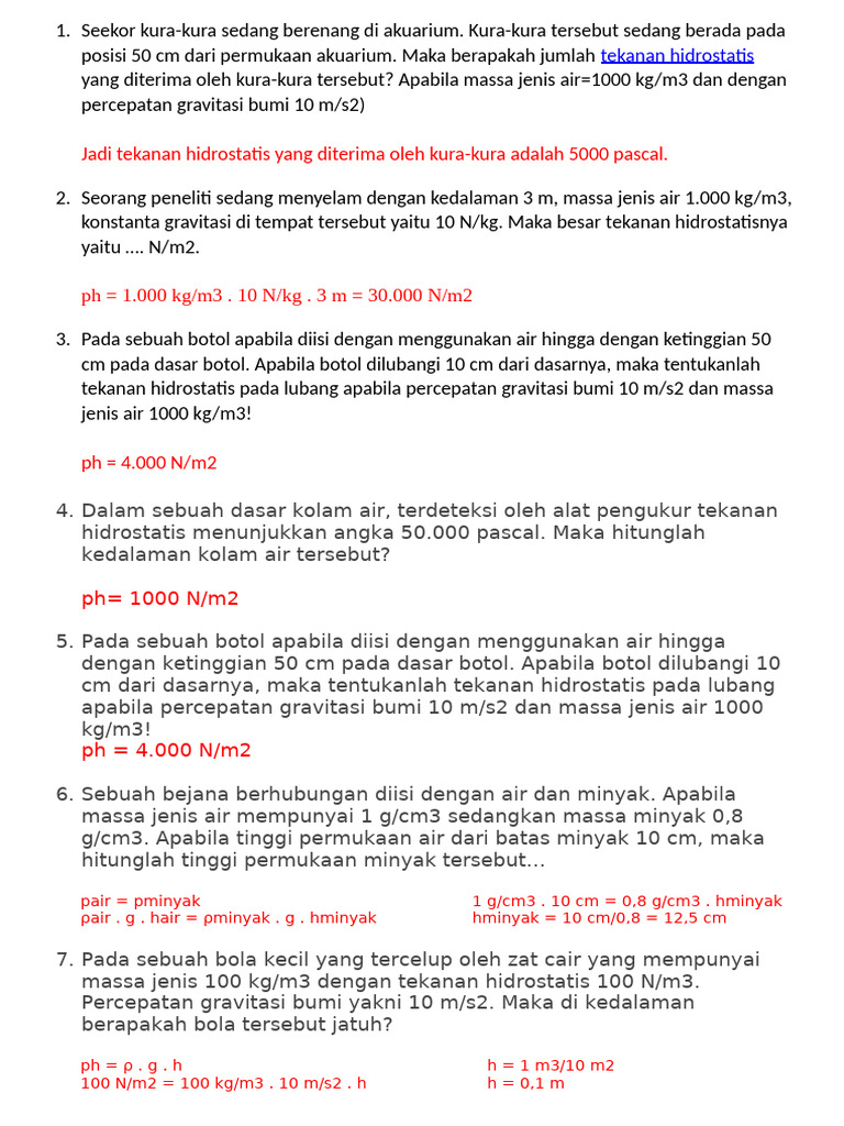 Tekanan Hidrostatis | PDF