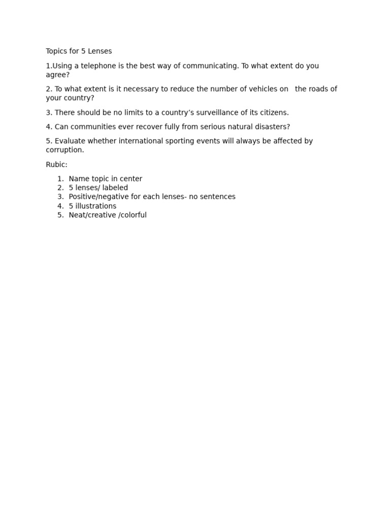 5 Lenses Topics for AICE General Paper | PDF