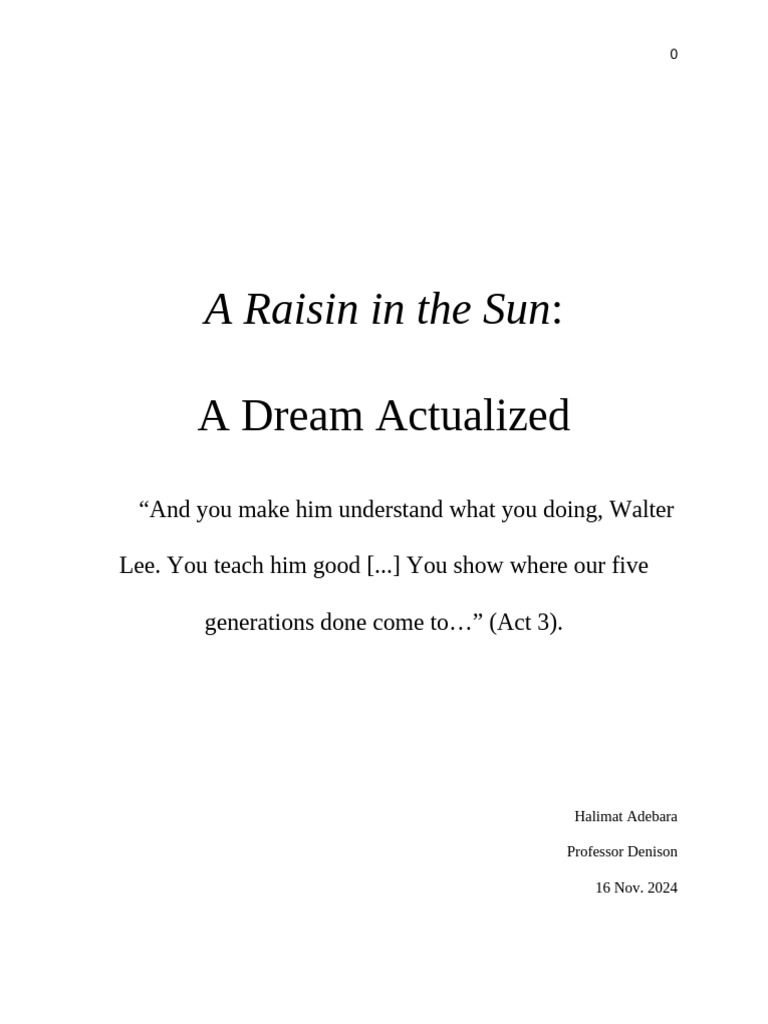 A Raisin in The Sun Essay #2 | PDF