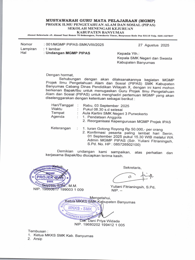 Undangan MGMP PIPAS | PDF