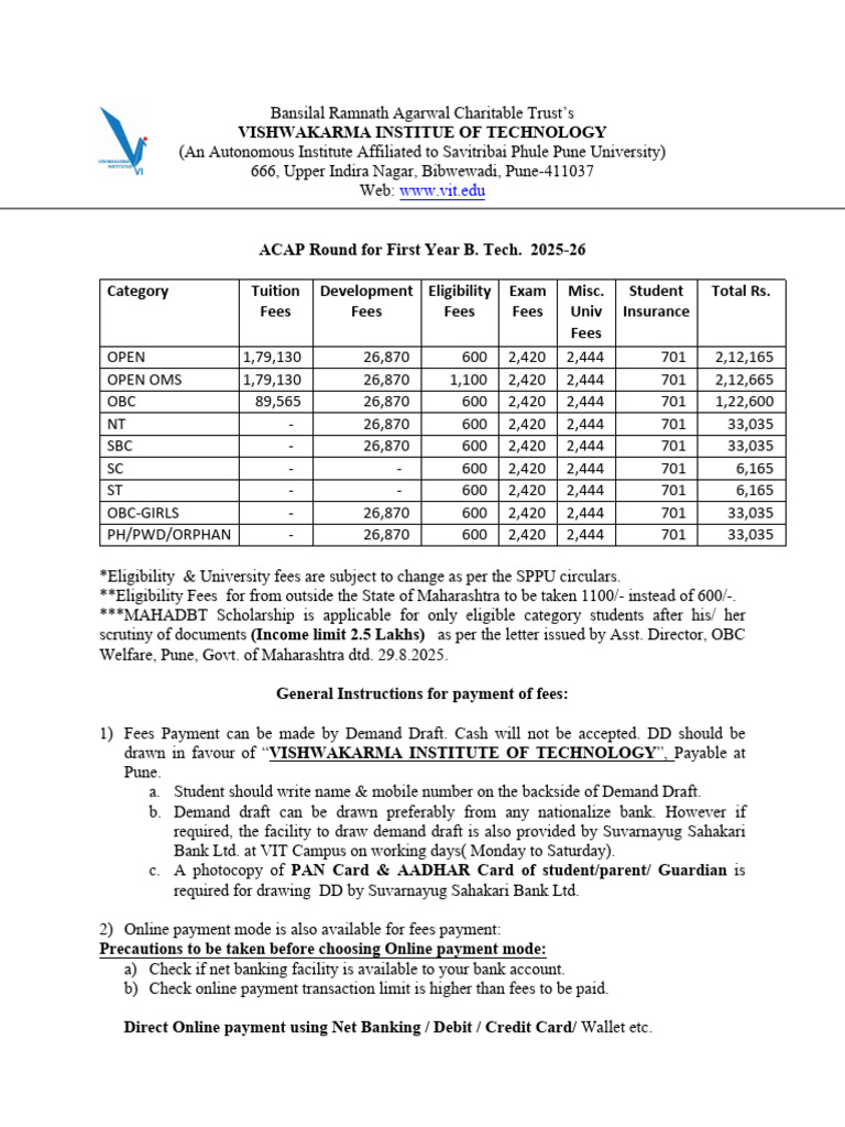 Acap Fees Notice 2025-26 | PDF