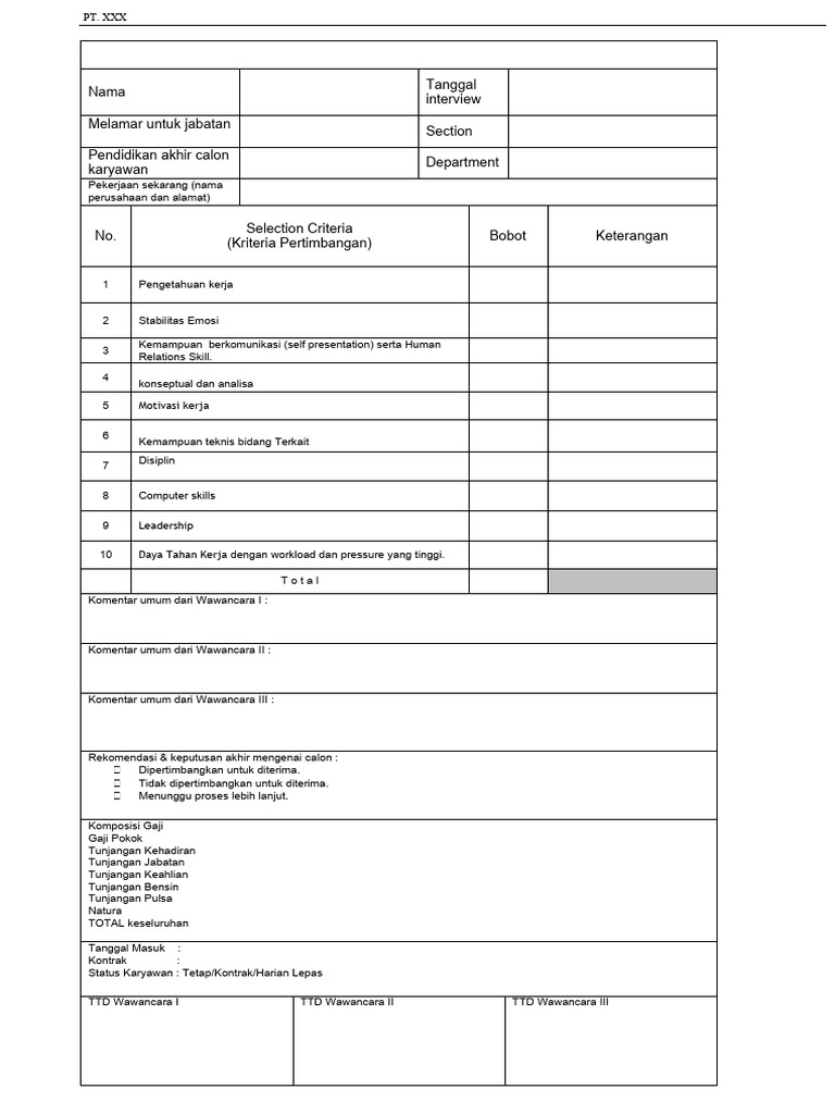 Form Penilaian Interview | PDF