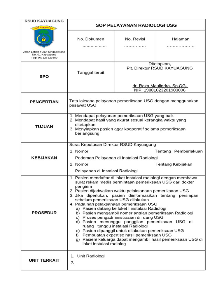 SOP Pelayanan USG RSUD Kayuagung | PDF