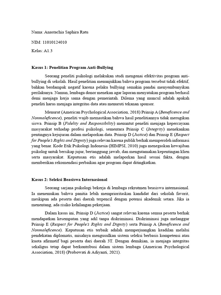 Analisis Kasus - Anastachia Saphira R - 11010124010 - A1.3 - Kode Etik-Anastachia | PDF