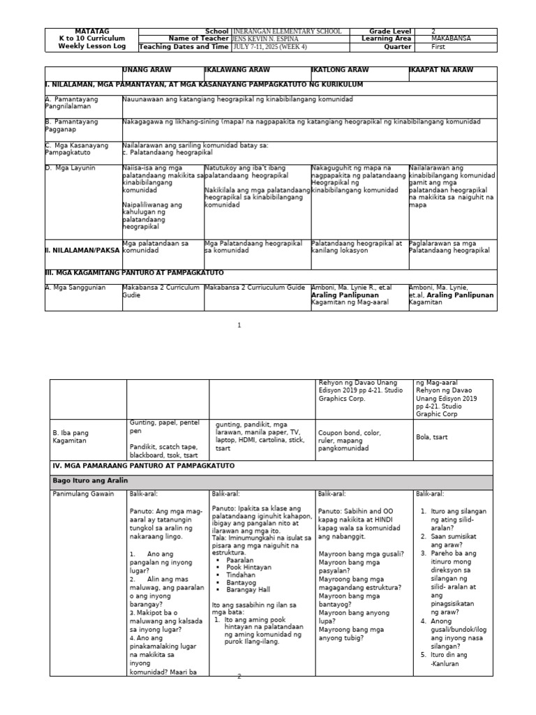 Makabansa - DLL 2 - Q1 - W4 | PDF