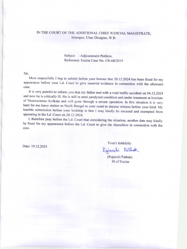 Request for Court Appearance Adjournment | PDF