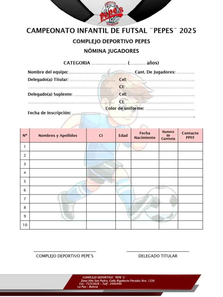 Formulario Futsal | PDF