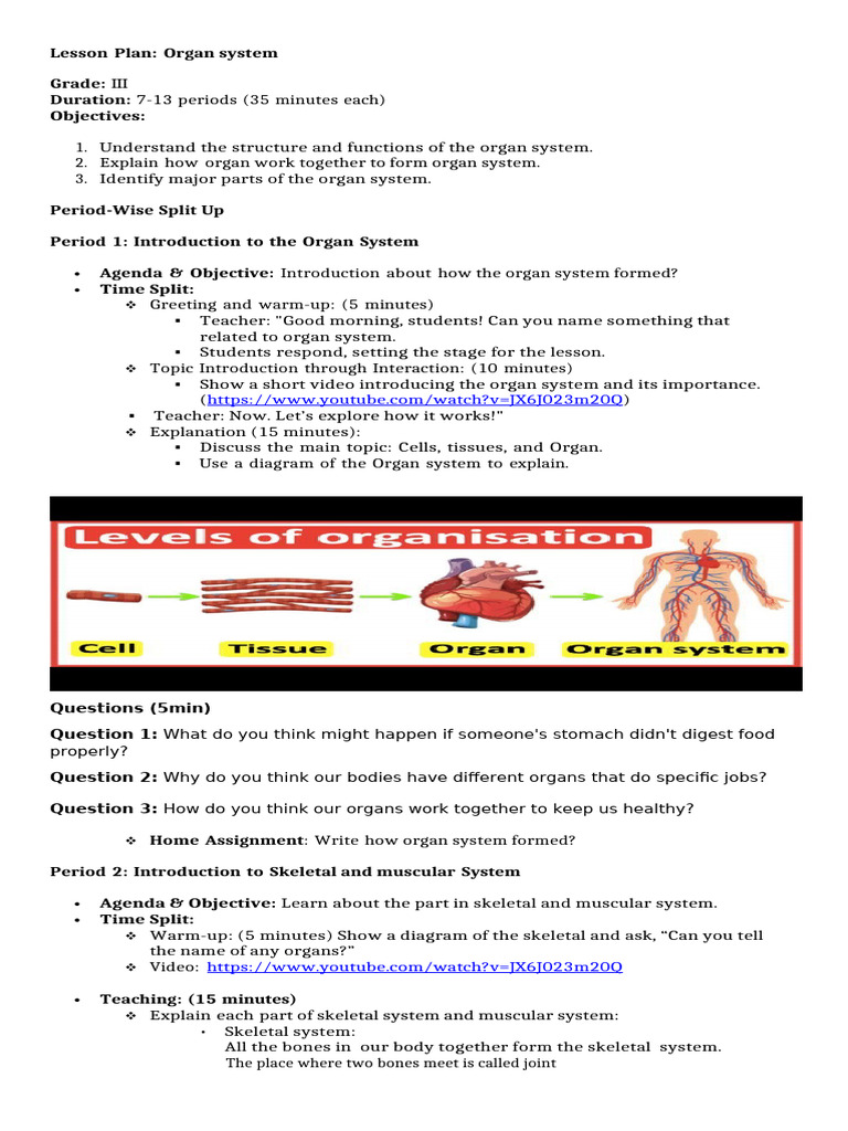 Lesson Plan Grade 3 Organ System 1 | PDF | Senses | Perception