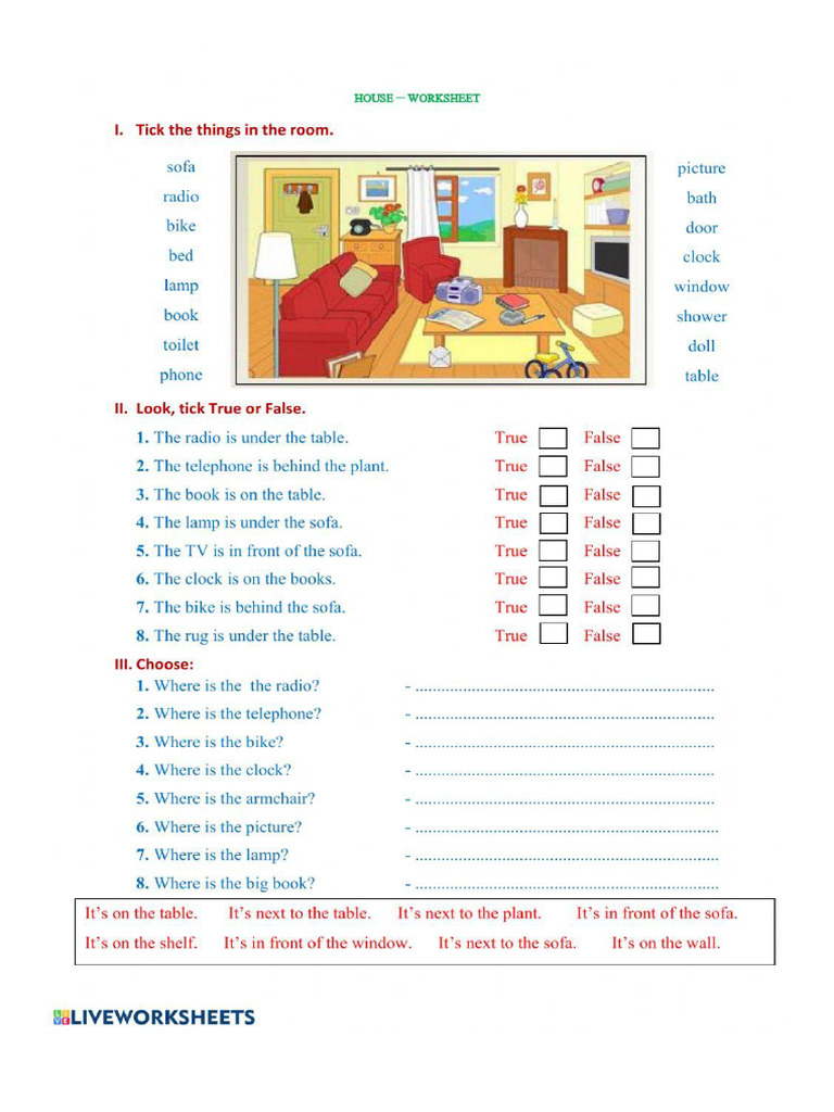 Prepositions House Worksheet | PDF