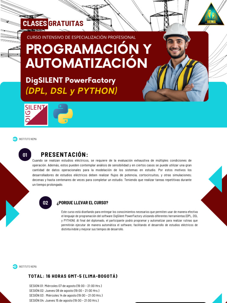 Brochure Programacion y Automatizacion en Digsilent Powerfactory (DPL, DSL y Python) | PDF ...