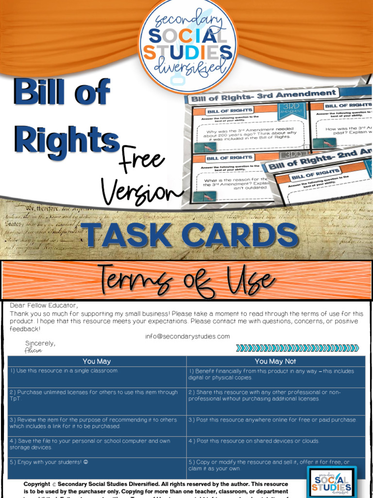 Bill of Rights Task Cards for Educators | PDF | Probable Cause | Fourth ...