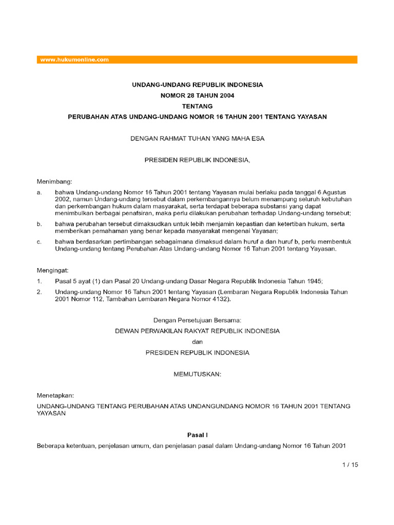 Undang-Undang Nomor 28 Tahun 2004 - Pusat Data Hukumonline | PDF