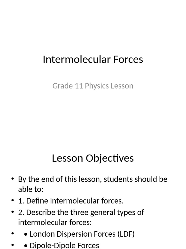 Intermolecular Forces Lesson Grade11 | PDF