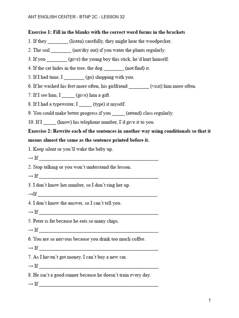 Exercise 1 - Fill in The Blanks With The Correct Word Forms in The ...