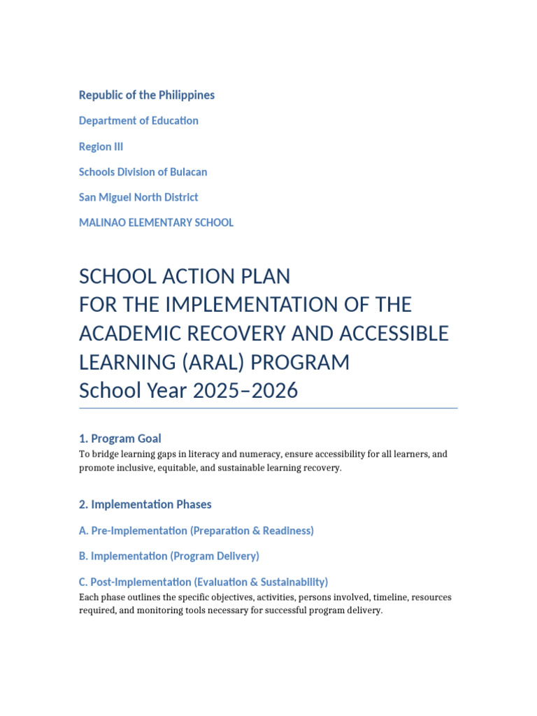 Revised GCS ARAL Action Plan 2025 2026 | PDF