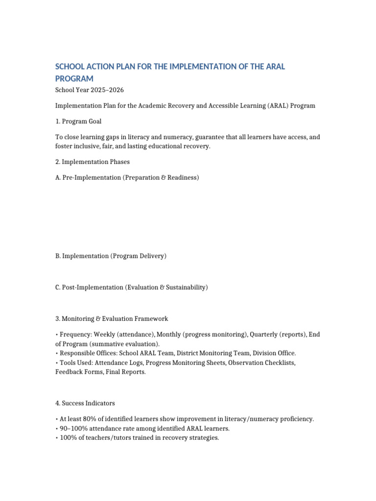 Paraphrased GCS ARAL Action Plan 2025 2026 | PDF