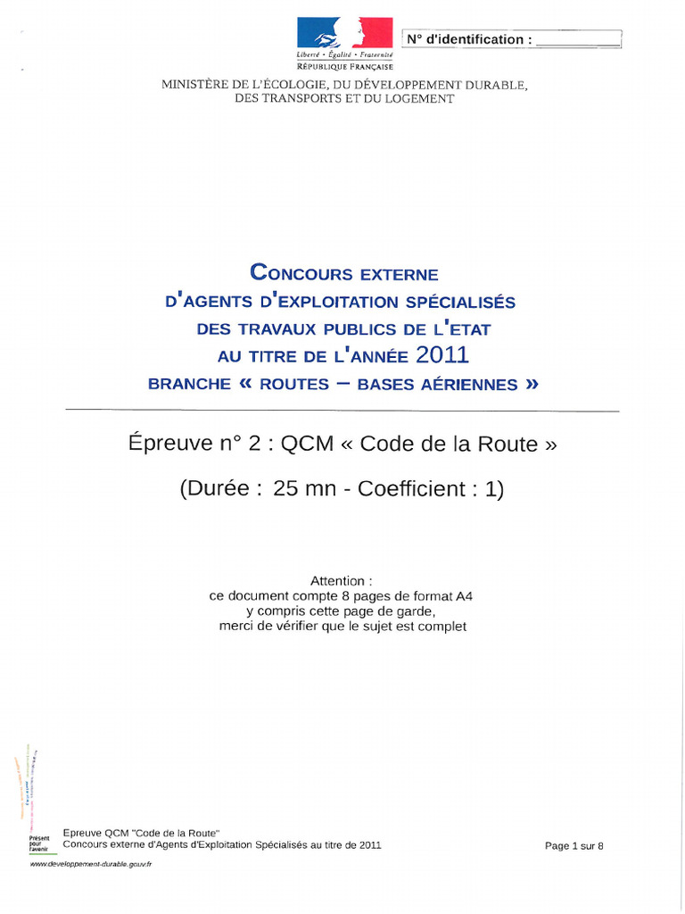 AES 2011 Epreuve 2 QCM Code de La Route | PDF