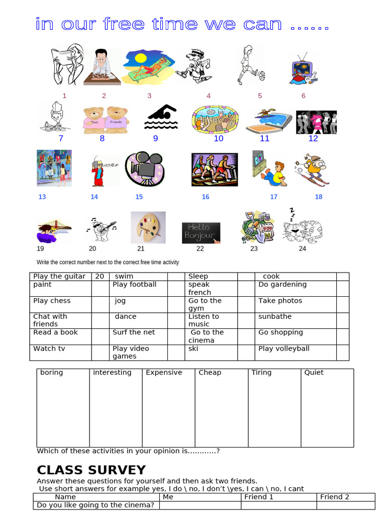 Free Time Activity Survey Template | PDF