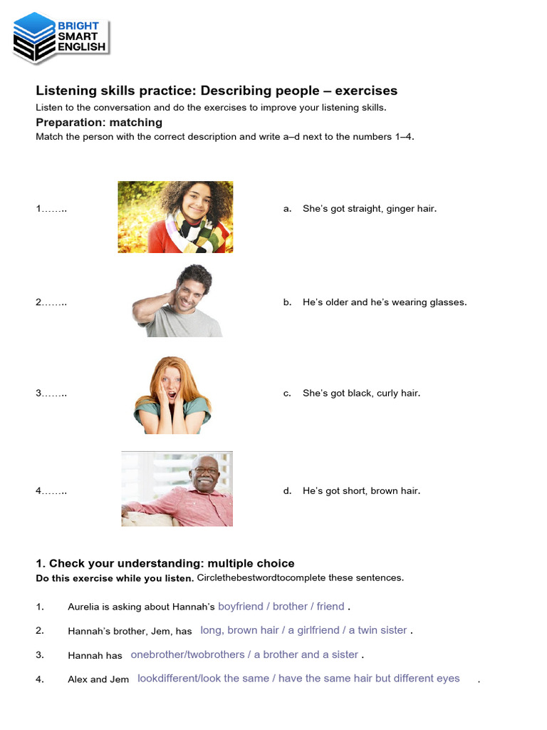 Listening Skills: Describing People Exercises | PDF