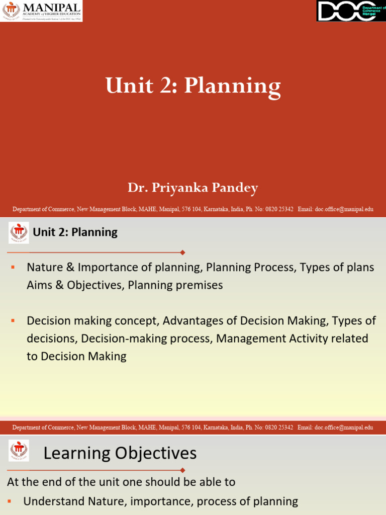 Unit 2 POM Planning DR Priyanka Pandey | PDF | Goal | Strategic Planning