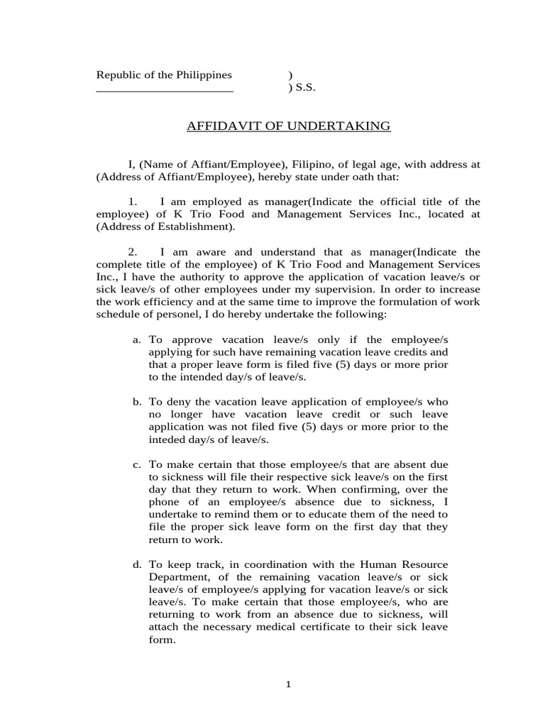 Affidavit of Undertaking Manager | PDF | Affidavit