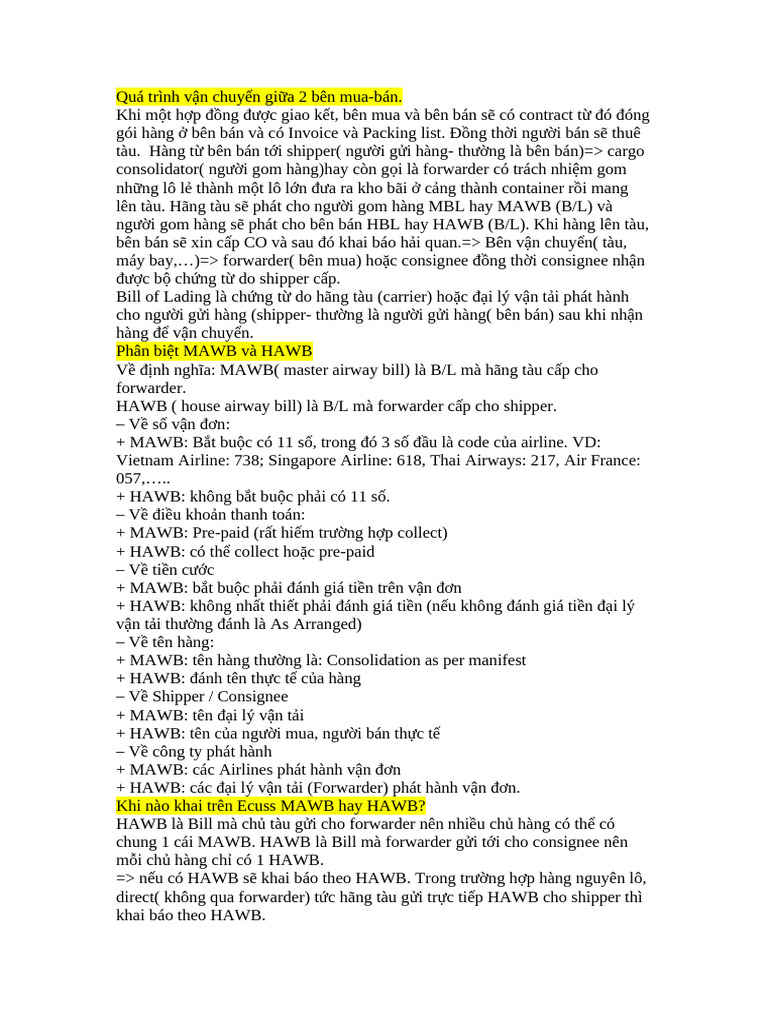 BL - HAWB Và MAWB | PDF