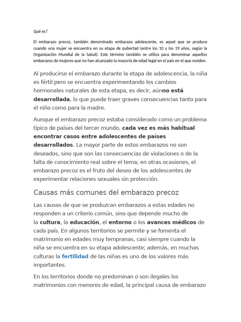Embarazo Precoz: Riesgos y Prevención | PDF | El embarazo | Control de ...