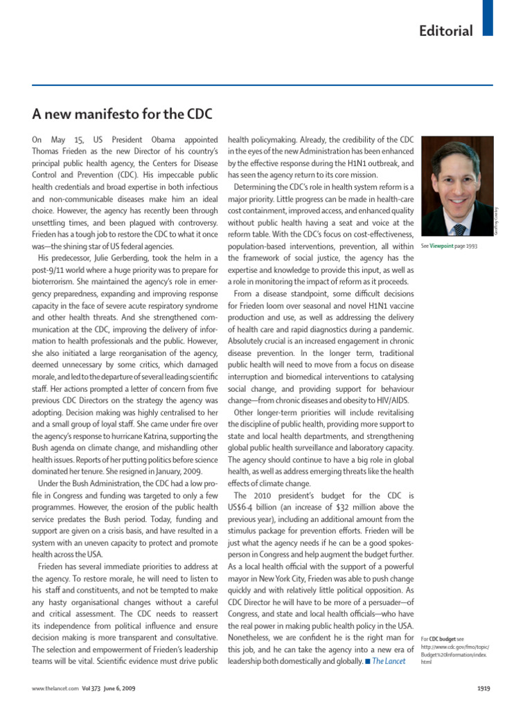 New Leadership for CDC's Future | PDF | Public Health | Centers For ...