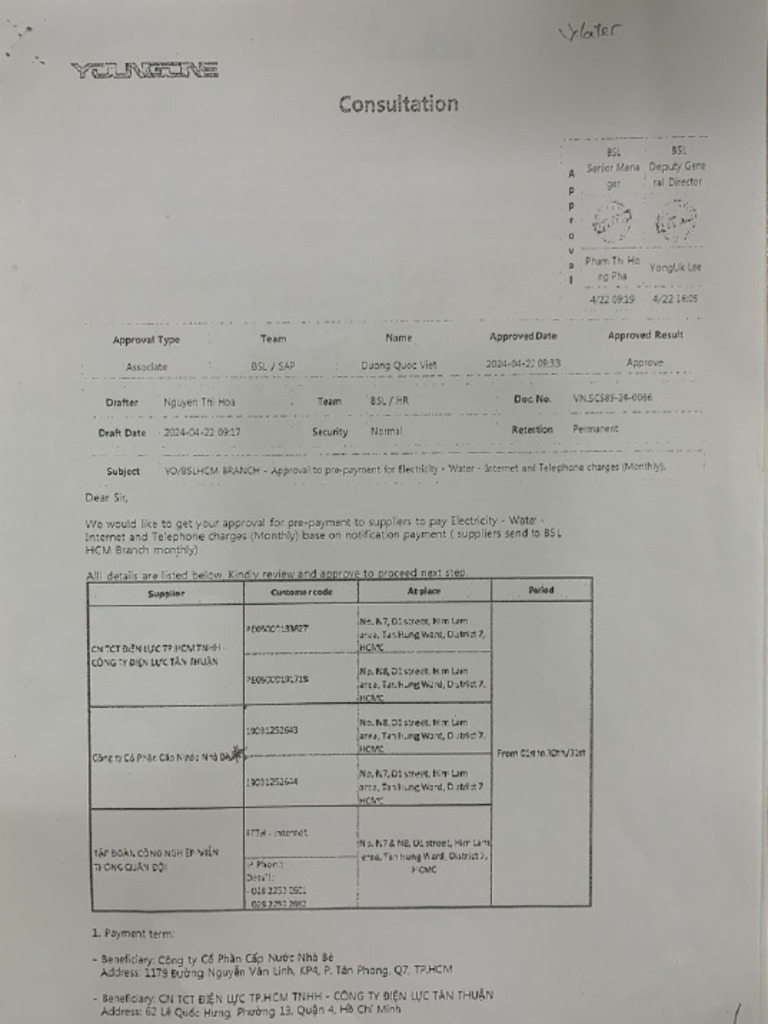 Advance For Water Fee in Aug (HCM) | PDF
