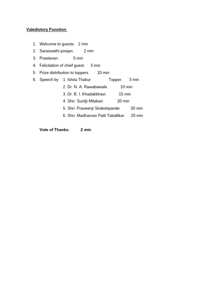 Valedictory Function Agenda Overview | PDF