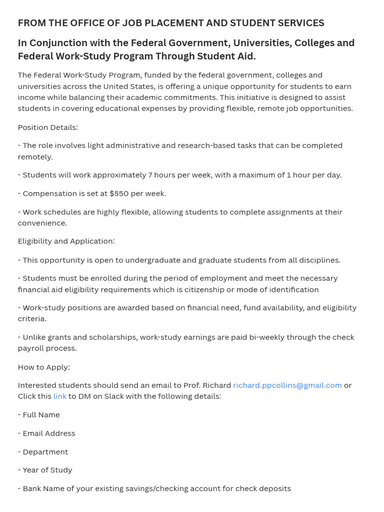 From The Office of Job Placement and Student Services PDF | PDF