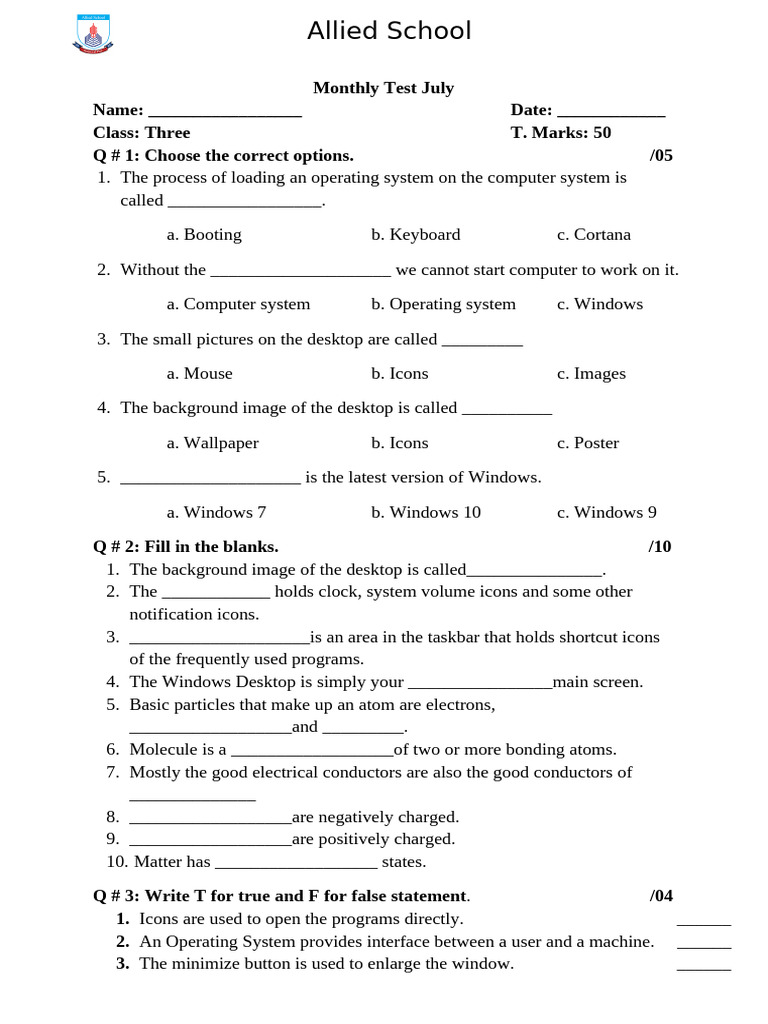 Class Three Test | PDF
