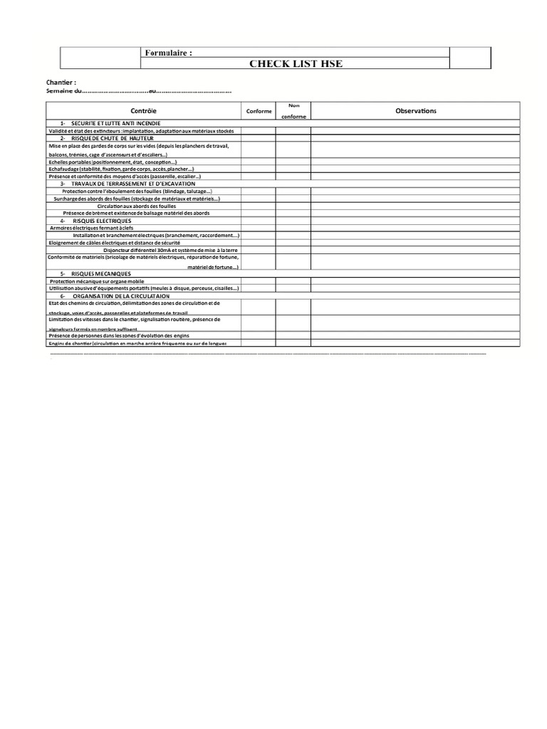 Checklist HSSE Général | PDF