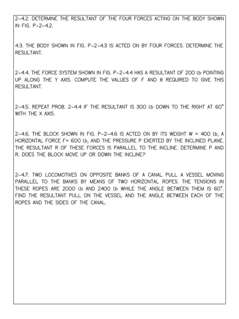 Resultant Forces Analysis Problems | PDF