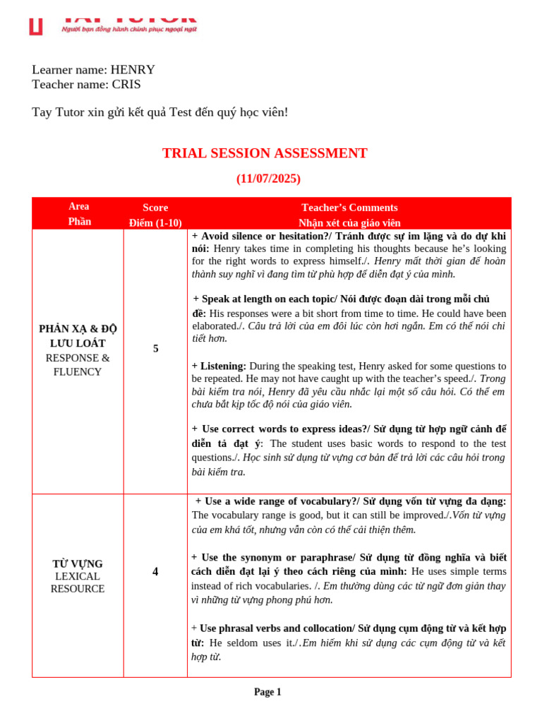 Henry Assessment | PDF