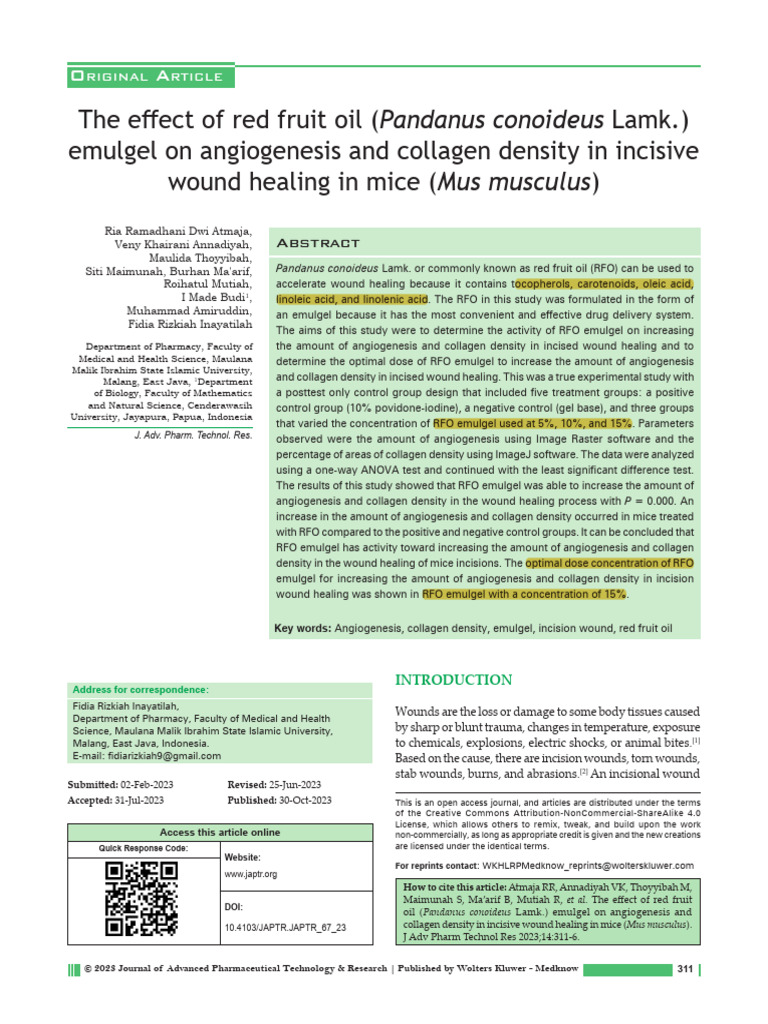 The Effect of Red Fruit Oil (Pandanus Conoideus Lamk.) Emulgel On ...