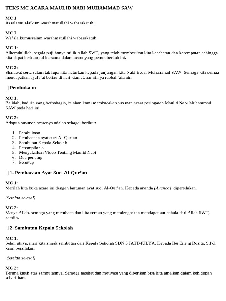 Teks Mc Acara Maulid Nabi Muhammad Saw | PDF